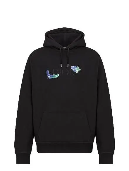 Dior X Kenny Fw21 Crossover Logo Pattern Loose Hoodie - Black