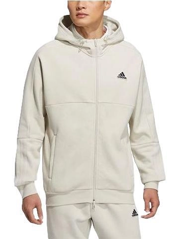 Adidas Fleece Lined Zip-up Hooded Cardigan Jacket - Brown