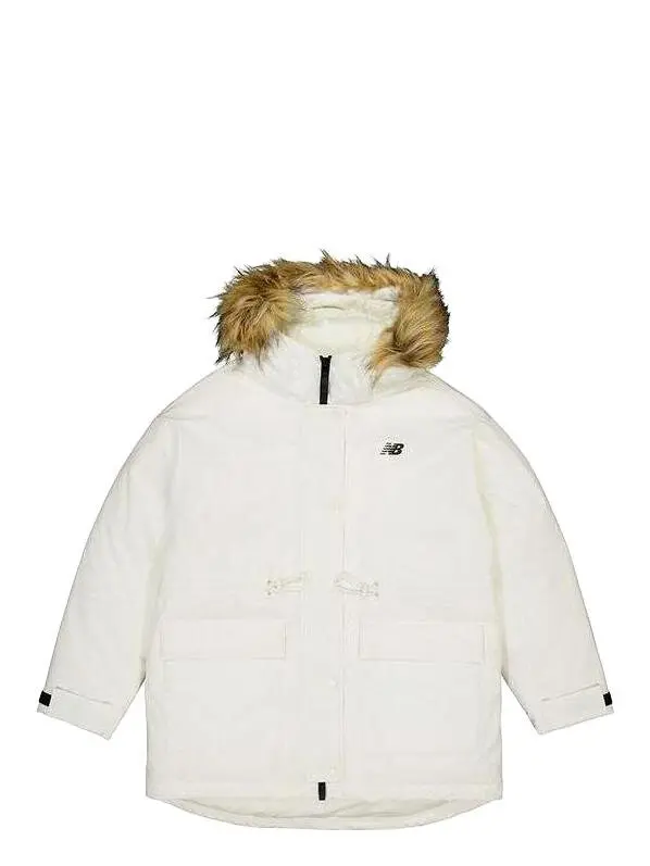 NEW BALANCE Warm Mid-down Jacket With Fur Trimmed Hood - White/brown