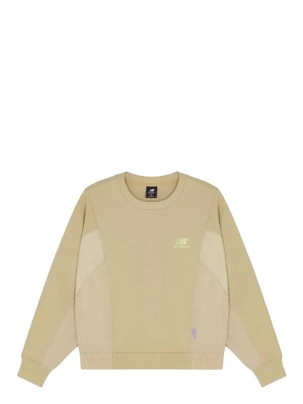NEW BALANCE Logo Printing Splicing Sports Round Neck Pullover Hoodie - Khaki