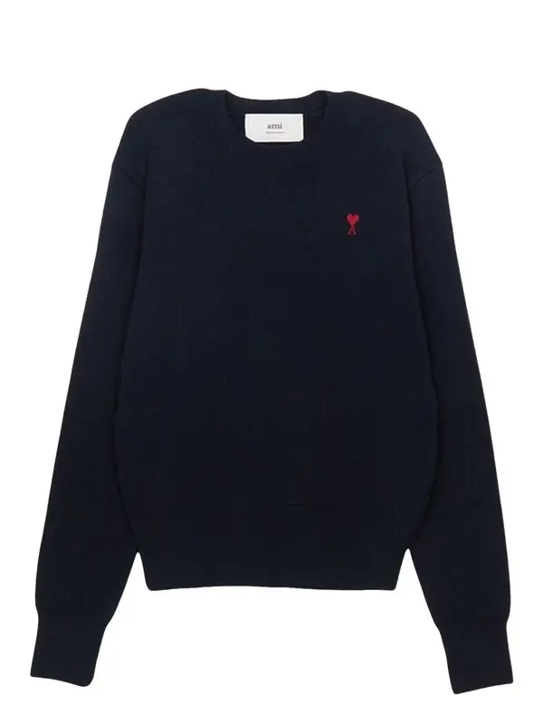 AMI Paris Knitwear With Embroidered Heart Logo - Navy