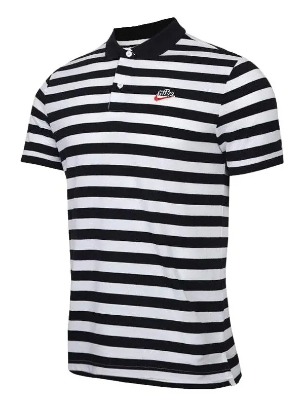 Nike Contrasting Colors Stripe Short Sleeve Polo Black Polo Shirt - Default Colorway