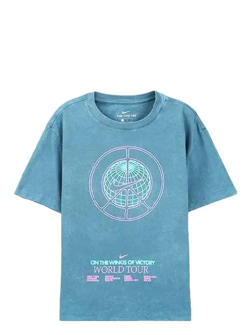 Nike World Tour Casual Sports Round Neck Pullover Short Sleeve Gray Green - Graygreen