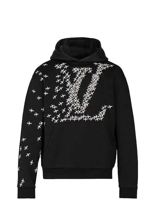 LOUIS VUITTON Printed Hooded Long Sleeve Sweatshirt - Black