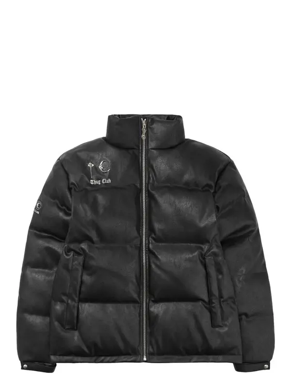 THUG CLUB Leather Puffer Jacket - Black