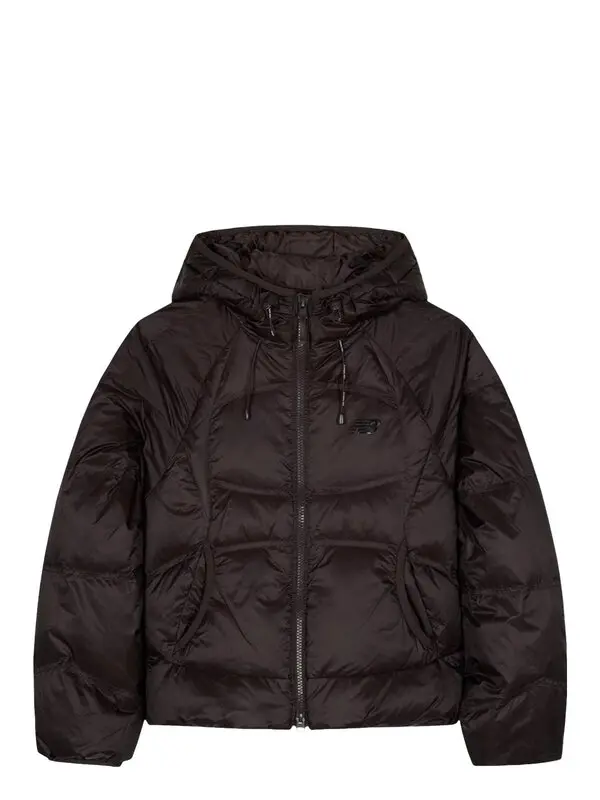 NEW BALANCE Hooded Down Short Jacket - Brown