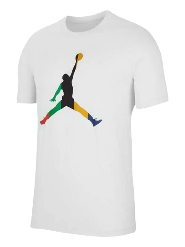JORDAN Solid Color Round Neck Printing Short Sleeve White - Default Color