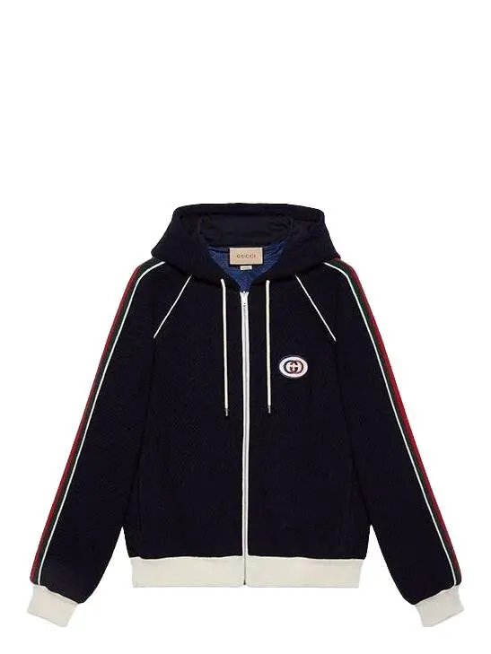 Gucci Wool Jersey Jacket With Web Detail - Navy