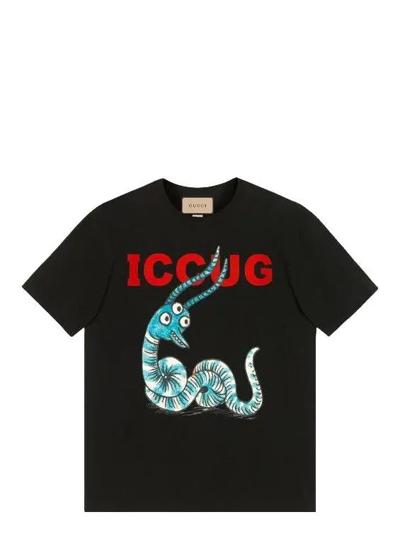 Gucci Round Neck Printing Short Sleeve T-shirt - Black