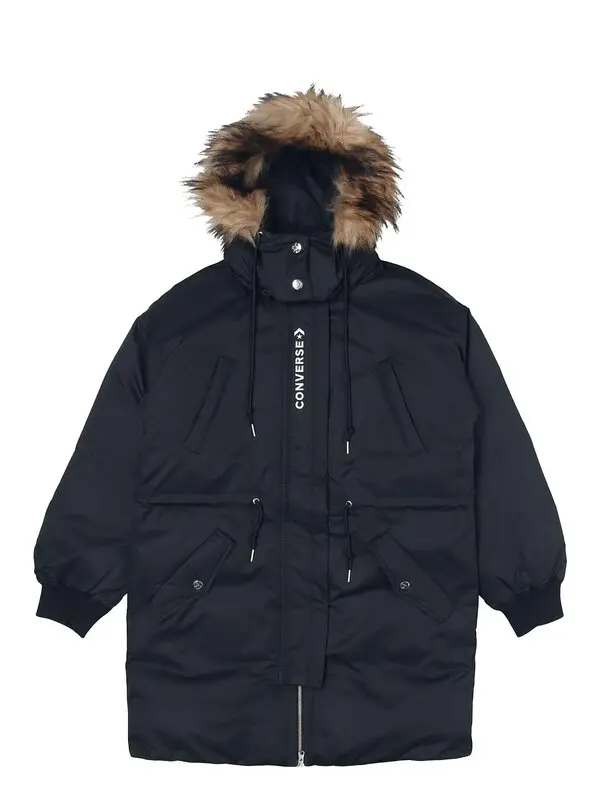 CONVERSE Long Down Parka With Faux Fur Hood - Black