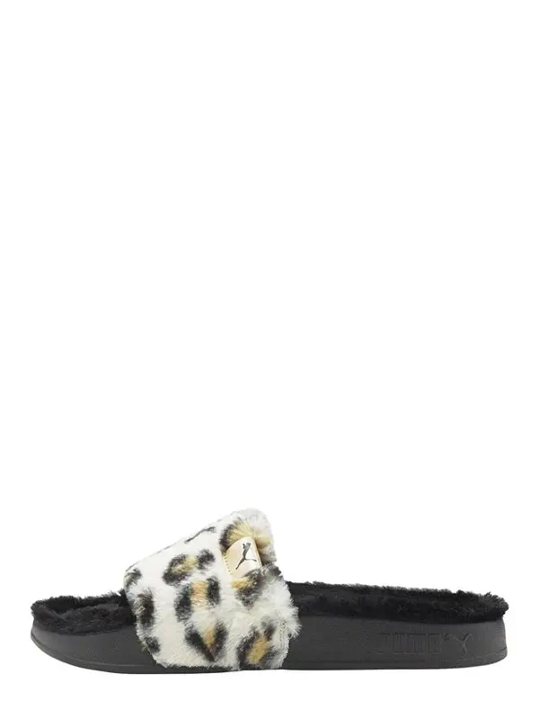 PUMA Leadcat 2.0 Faux Fur Leopard Slides - White/black