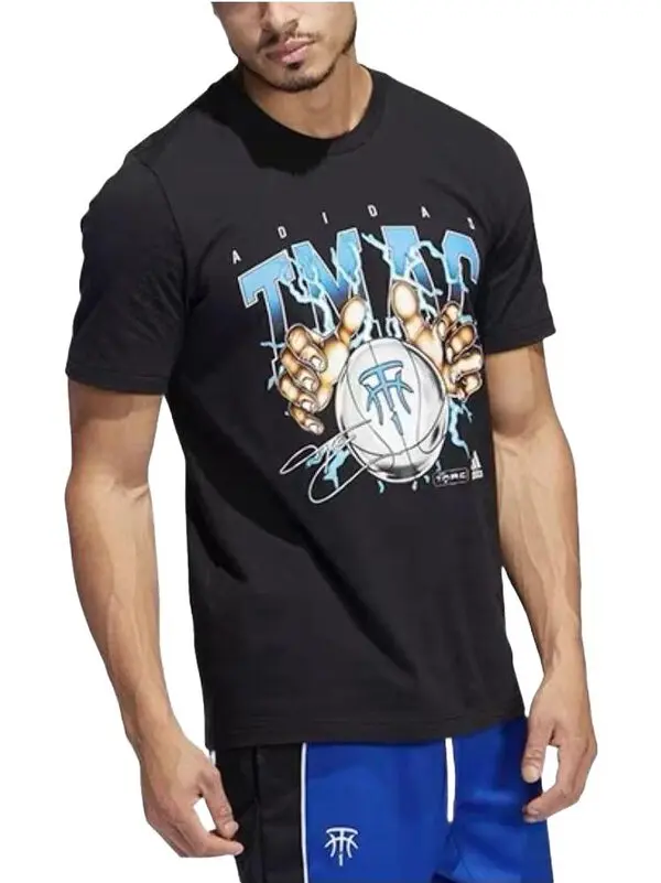 Adidas Alphabet Basketball Printing Round Neck Pullover Sports Short Sleeve Maddie Black T-shirt - Multi-color