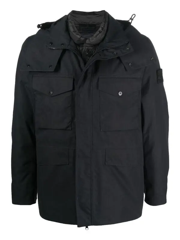 Stone Island Detachable Hooded Down Jacket - Black