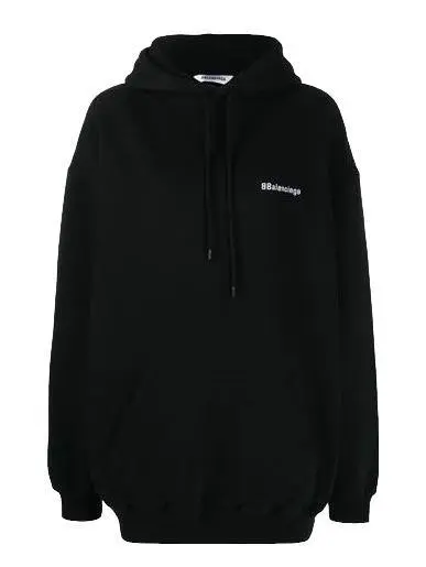 Balenciaga Logo Cotton Hoodie - Black