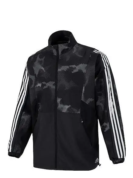 Adidas Camouflage Stand Collar Zip-up Jacket - Black
