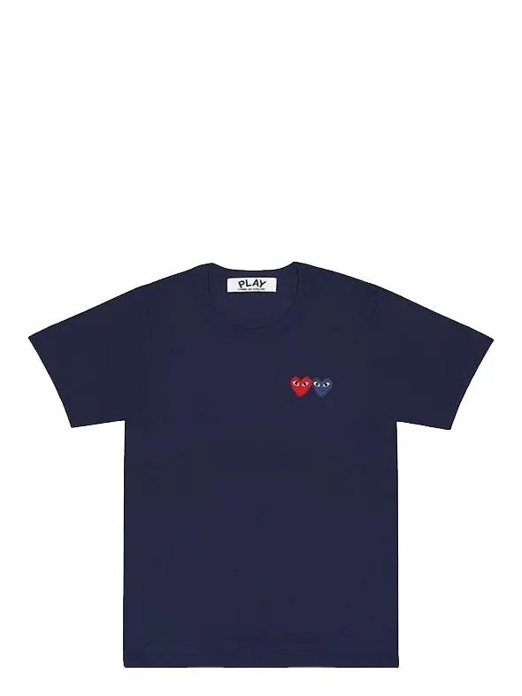 Play Comme Des Garcon Double Heart Logo Tee - Blue
