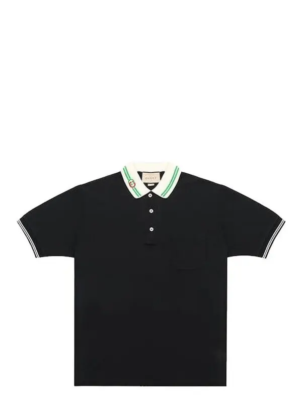 Gucci Ss21 Interlock Double G Short Sleeve Polo Shirt - Black