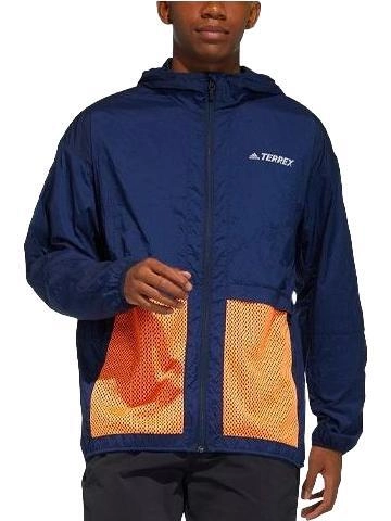 Adidas Windbreaker Jacket With Contrasting Mesh Pockets - Blue