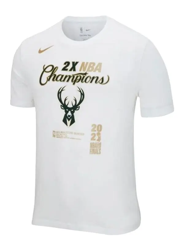 Nike Milwaukee Bucks Alphabet Pattern Printing Athleisure Casual Sports Round Neck Short Sleeve White T-shirt - Default Color