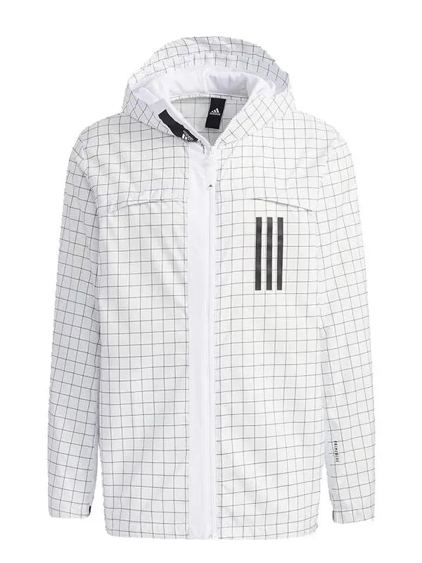 Adidas Wnd Sports Plaid Windproof Hooded Jacket - White