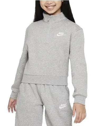 Nike Club Fleece 1/2-zip Long-sleeve Top - Dark Grey Heather/white