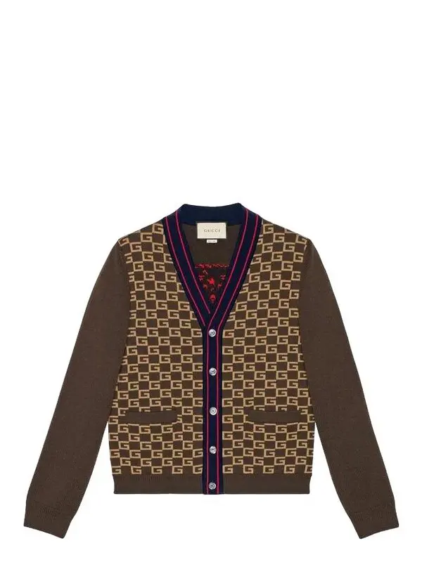 Gucci Square G Tiger Knit Cardigan - Brown