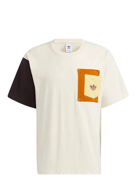 Adidas Originals Series Contrast Color Stitching Pocket Round Neck Short Sleeve Creamy White T-shirt - Multi-color