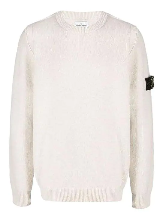 Stone Island Logo Patch Knit Sweater - Off/white