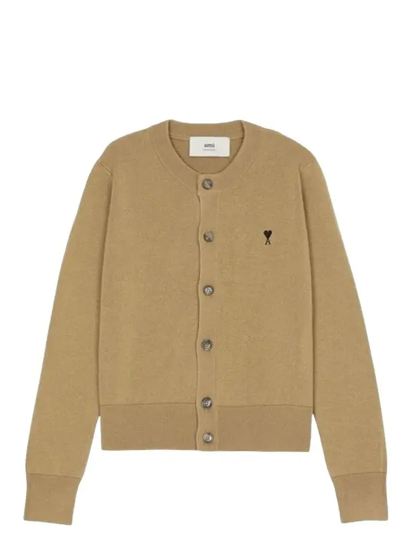 AMI Paris Embroidered Logo Cardigan - Camel