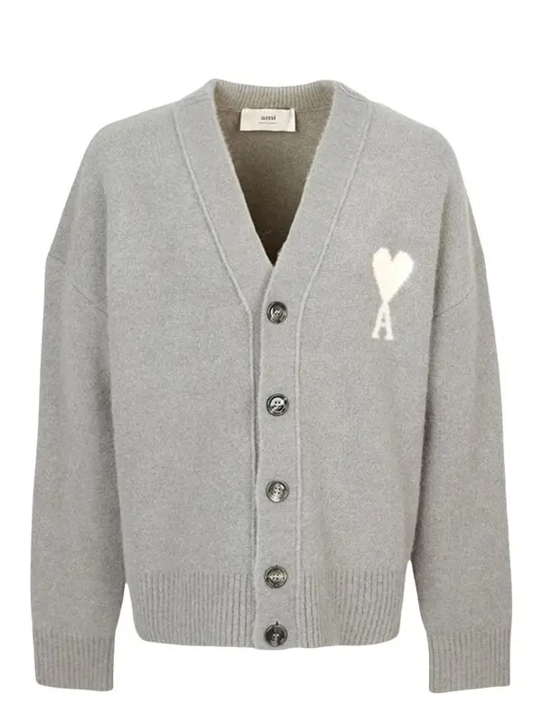 AMI Paris Big Heart Logo Alpaca Cardigan - Gray