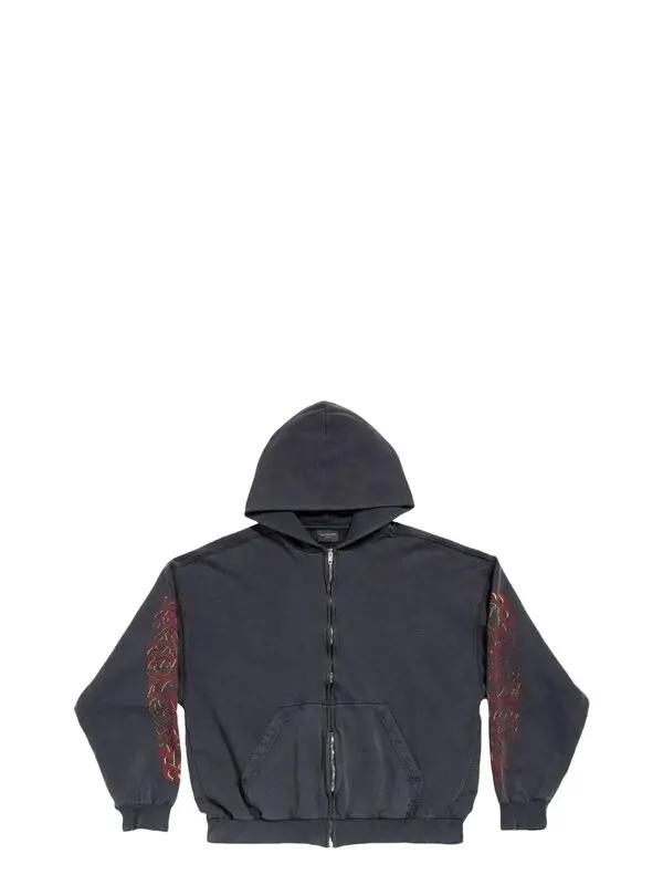 Balenciaga Offshore Zip Up Hoodie - Black/red/yellow
