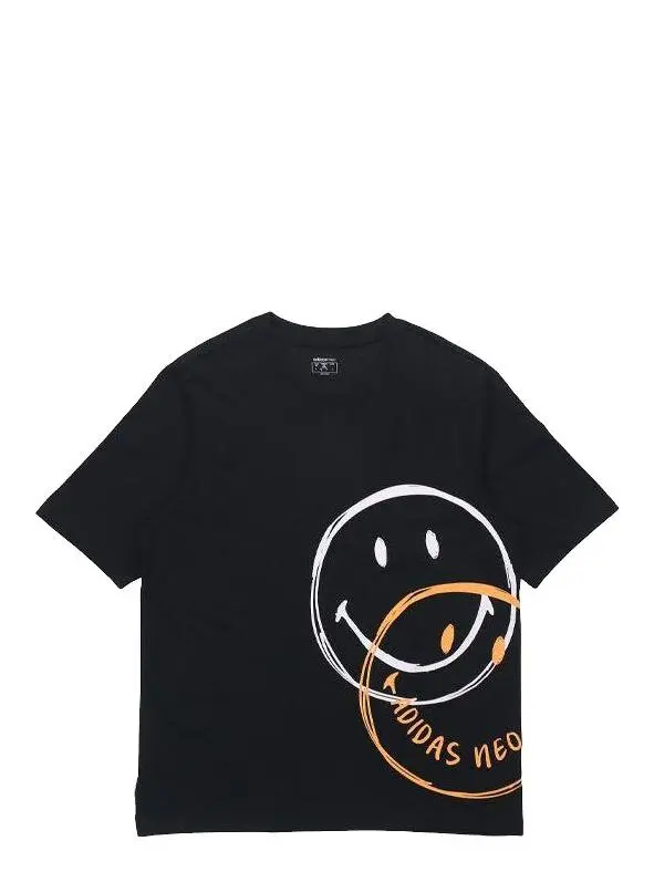 Adidas Neo U Csmy Tee Casual Sports Smiling Face Printing Short Sleeve - Black