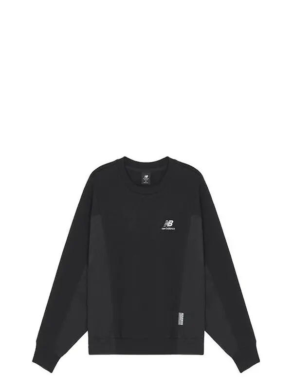 NEW BALANCE Logo Printing Splicing Sports Round Neck Pullover Hoodie - Black
