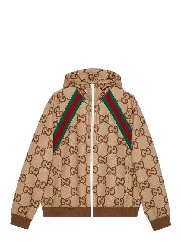 Gucci Jumbo Gg Zip Jacket With Web 'beige Ebony - Beige/ebony