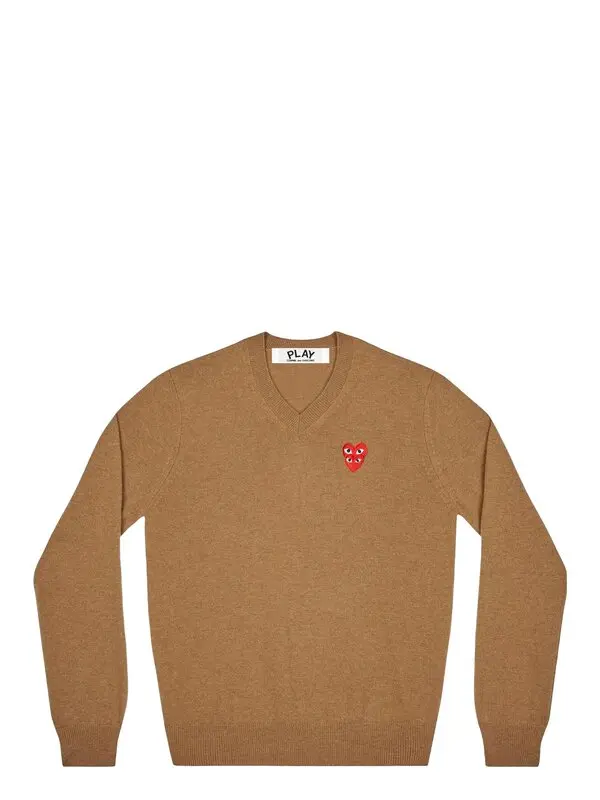Play Comme Des Garcon V-neck Pullover With Red Emblem - Brown