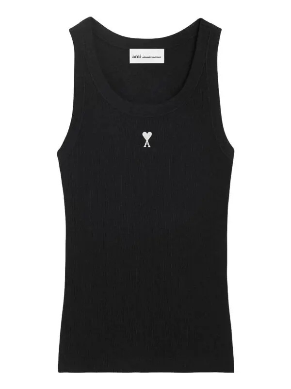 AMI Paris Small Heart Logo Cotton Tank Top - Black/white Cream