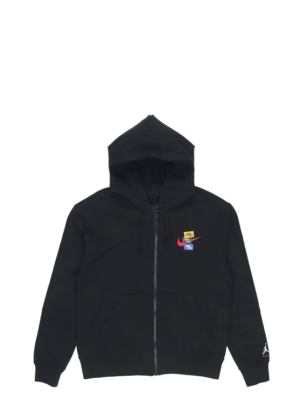 JORDAN Woven Label Logo Zip-up Hooded Jacket - Black