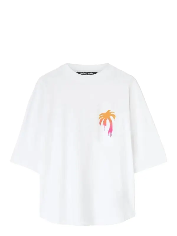 Palm Angels Fw22 Sprayed Palm Logo Over Tee 'white Fuchsia - White/fuchsia