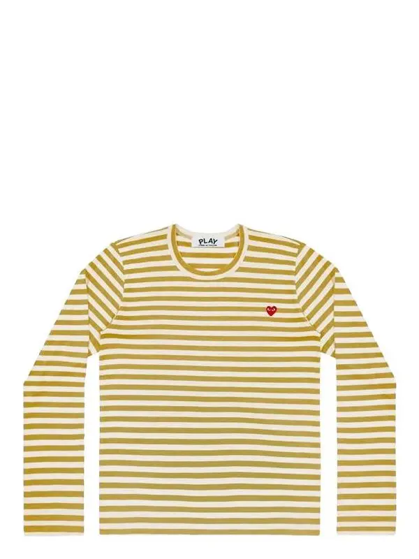 Play Comme Des Garcon Striped Long Sleeve Crewneck T-shirt - Yellowwhite