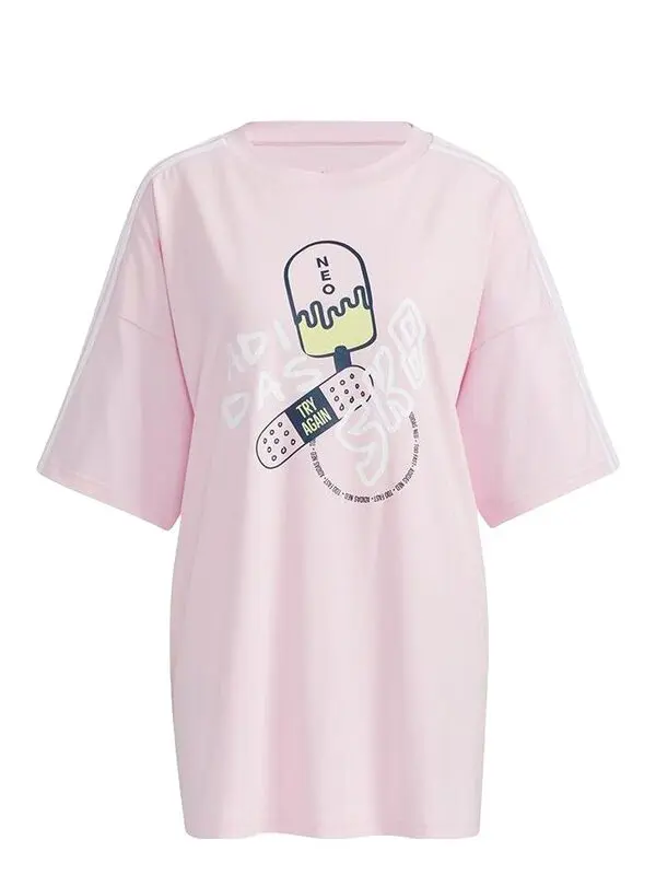 Adidas Neo "try Again" Cartoon Print Loose Fit T-shirt - Pink