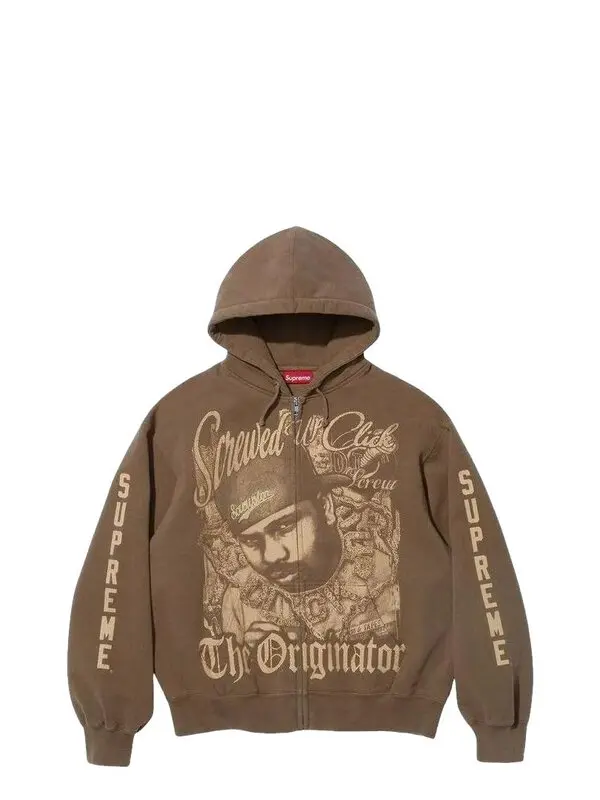 Supreme X Dj Screw Ss26 Zip Up Hooded Sweatshirt - Brown