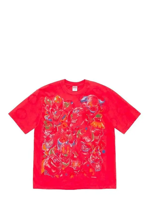 Supreme Fw19 Week 17 Clowns Tee Clown Printing Short Sleeve White Red - Whitered