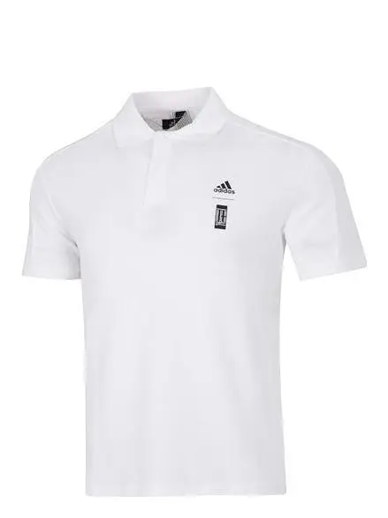 Adidas Wj Solid Color Logo Micro Mark Athleisure Casual Sports Short Sleeve Polo Shirt White - Multi-color