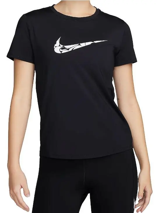 Nike Dri-fit Short-sleeve Running Top With Swoosh Graphic - Black/white
