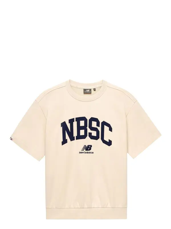 NEW BALANCE Logo T-shirt Asia Sizing 'beige Navy - Beige/navy