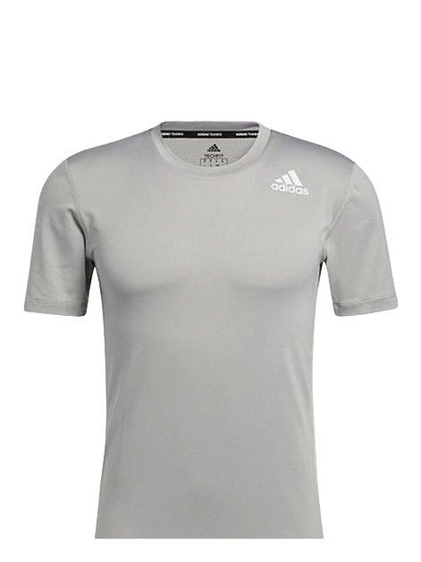 Adidas Solid Color Logo Printing Casual Round Neck Short Sleeve Gray T-shirt - Default Color