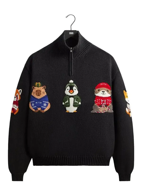 Kith Kithmas 2025 Animals Wyona Quarter Zip Sweater - Black