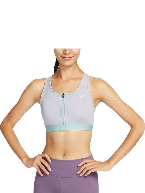 Nike Swoosh Medium-support Padded Zip-front Sports Bra - Blue Gray