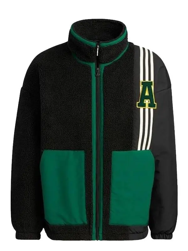 Adidas Clover Imitation Sherpa Stand Collar Jacket - Black
