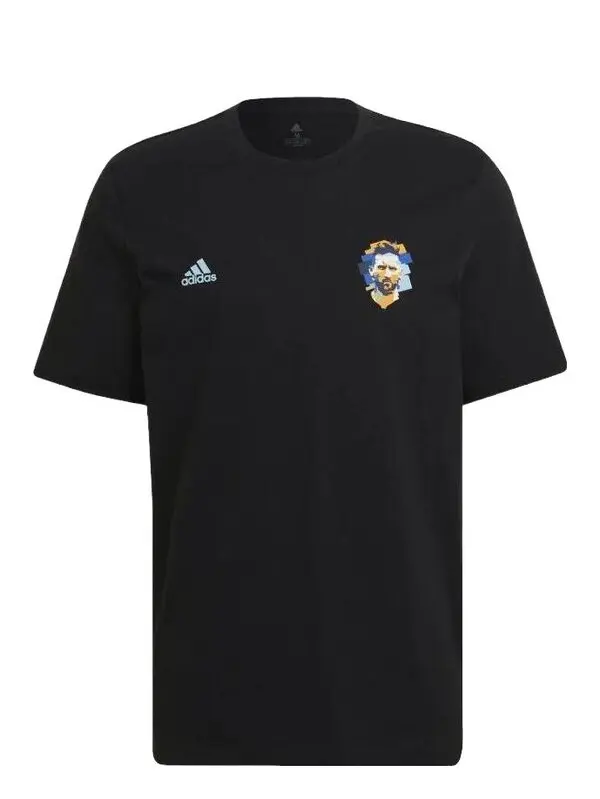 Adidas Messi Subject Solid Color Back Alphabet Numeric Round Neck Short Sleeve Black - Multi-color